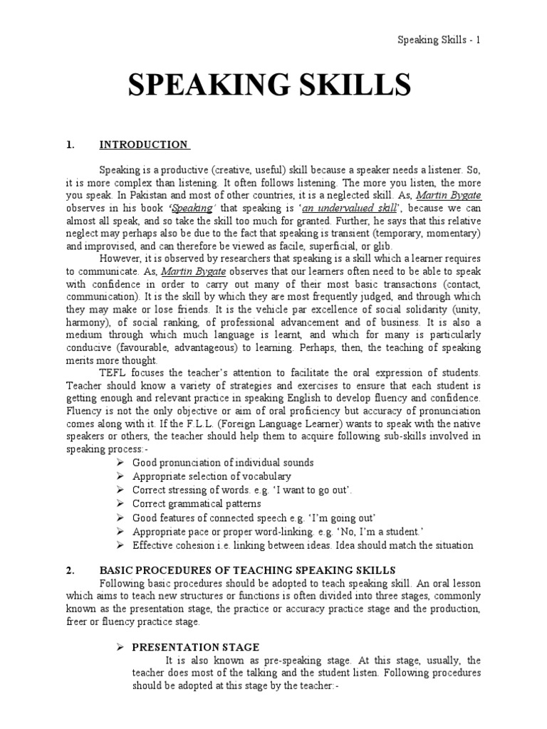 Speaking Skills | PDF | Speech | Fluency