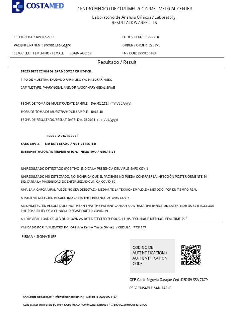 Resultados de prueba de SARS-CoV-2 de Brenda Lea Gagne muestran un ...