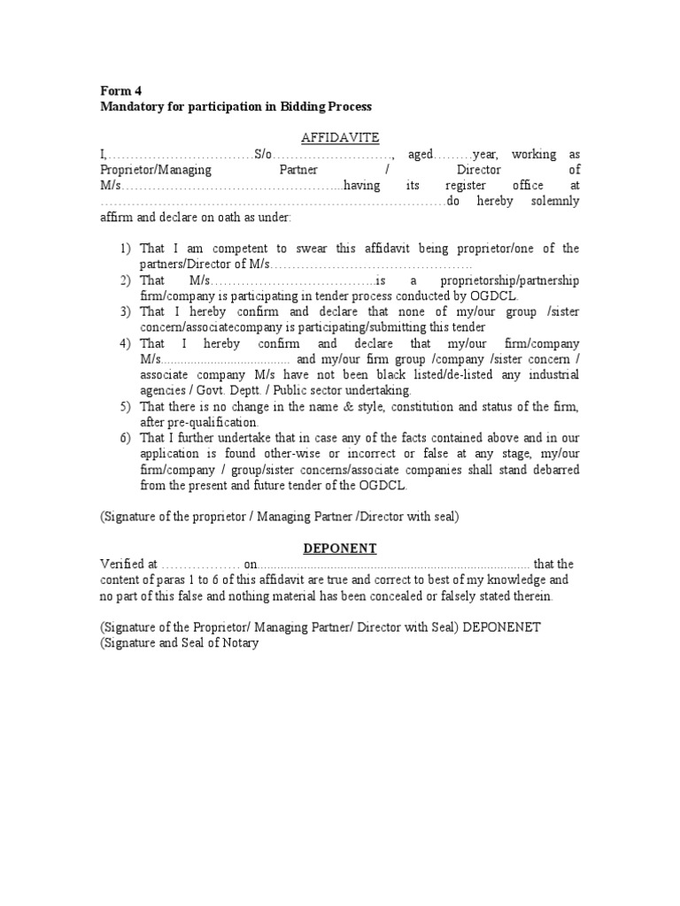 Form 4 Mandatory For Participation in Bidding Process | PDF