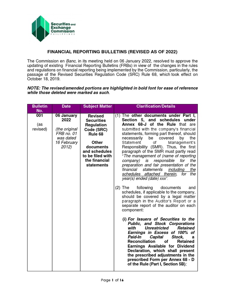 Revised SEC Financial Reporting Bulletins | PDF | Going Concern | Audit