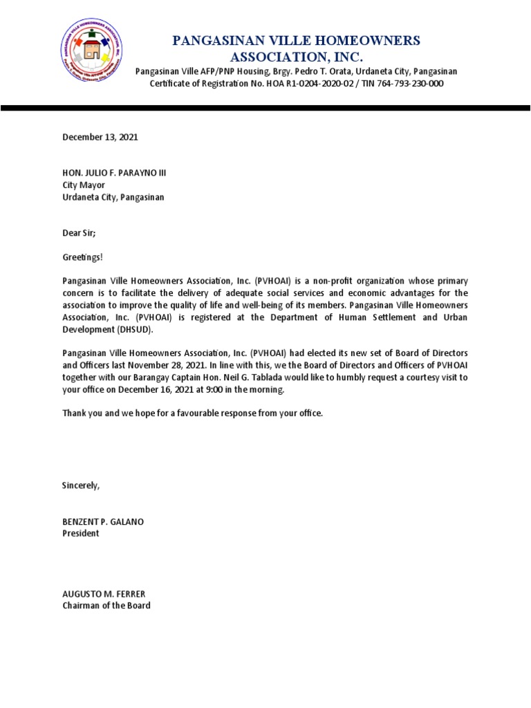 Letter For Courtesy Call (City Mayor) | PDF