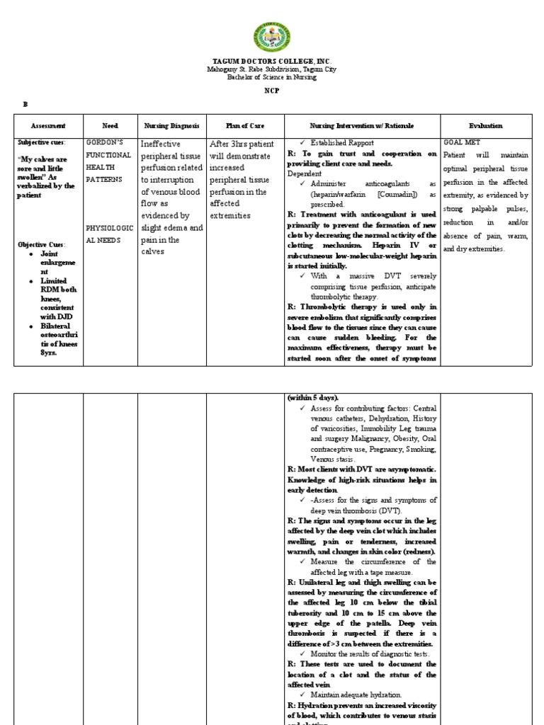 NCP 2 Peripheral | PDF | Vein | Thrombosis