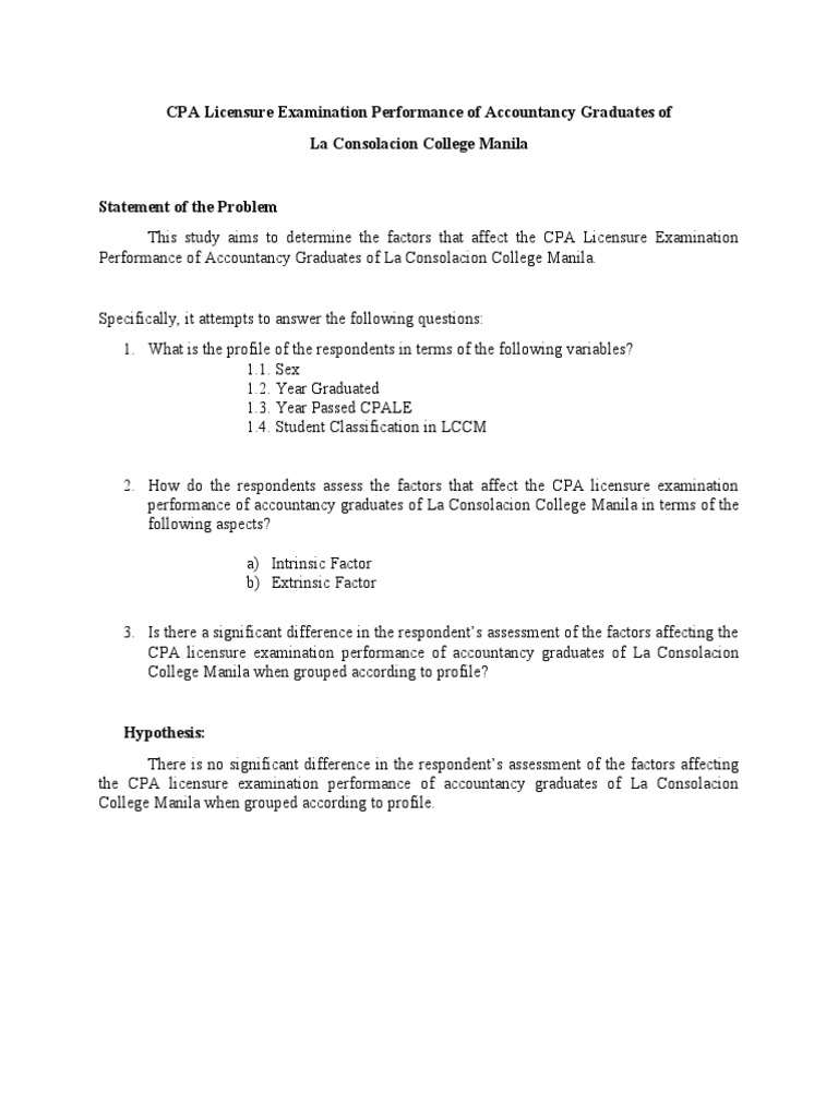 GRP. 2 - Statement of The Problem - CPALE Performance | PDF | Business