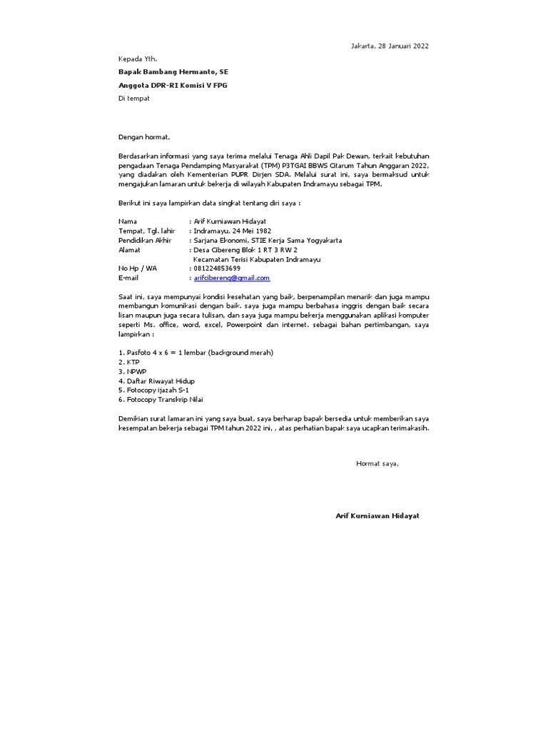 Surat Lamaran TPM Ke Pak Baher | PDF