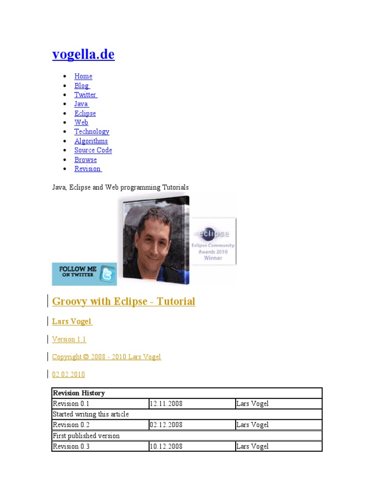 Vogella - De: Groovy With Eclipse - Tutorial | PDF | Java (Programming Language) | Programming