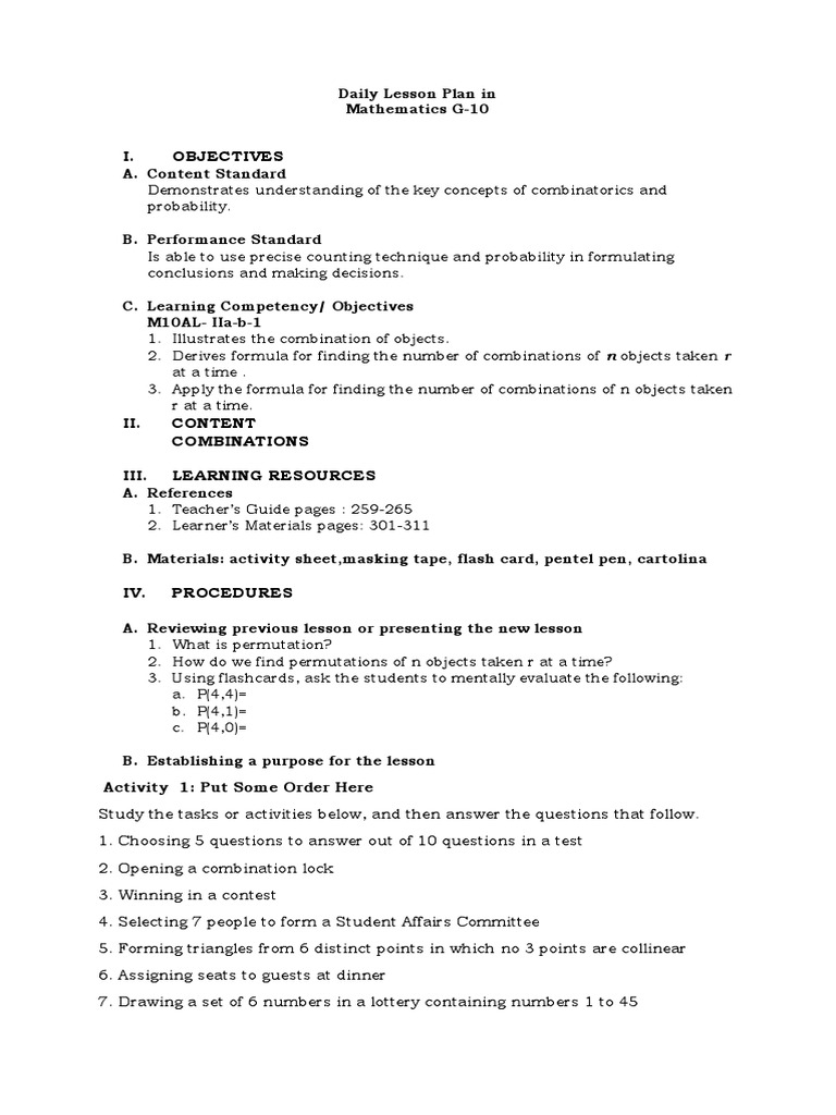 Lesson Plan Ko N Pandemo Ni Mam Glo (Combinations) | PDF | Lesson Plan | Sandwich