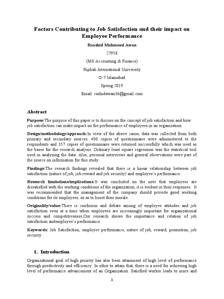 Impact of Job Satisfaction On Employee Performance New | PDF | Survey ...