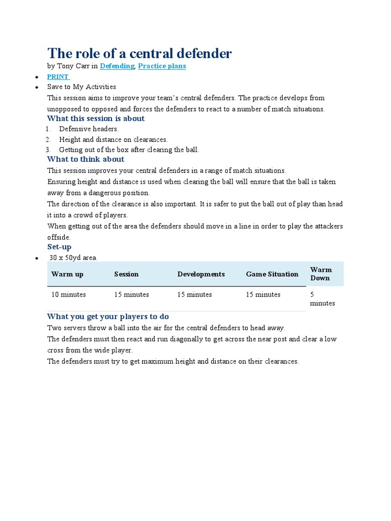 The Role of A Central Defender | PDF | Defender (Association Football ...
