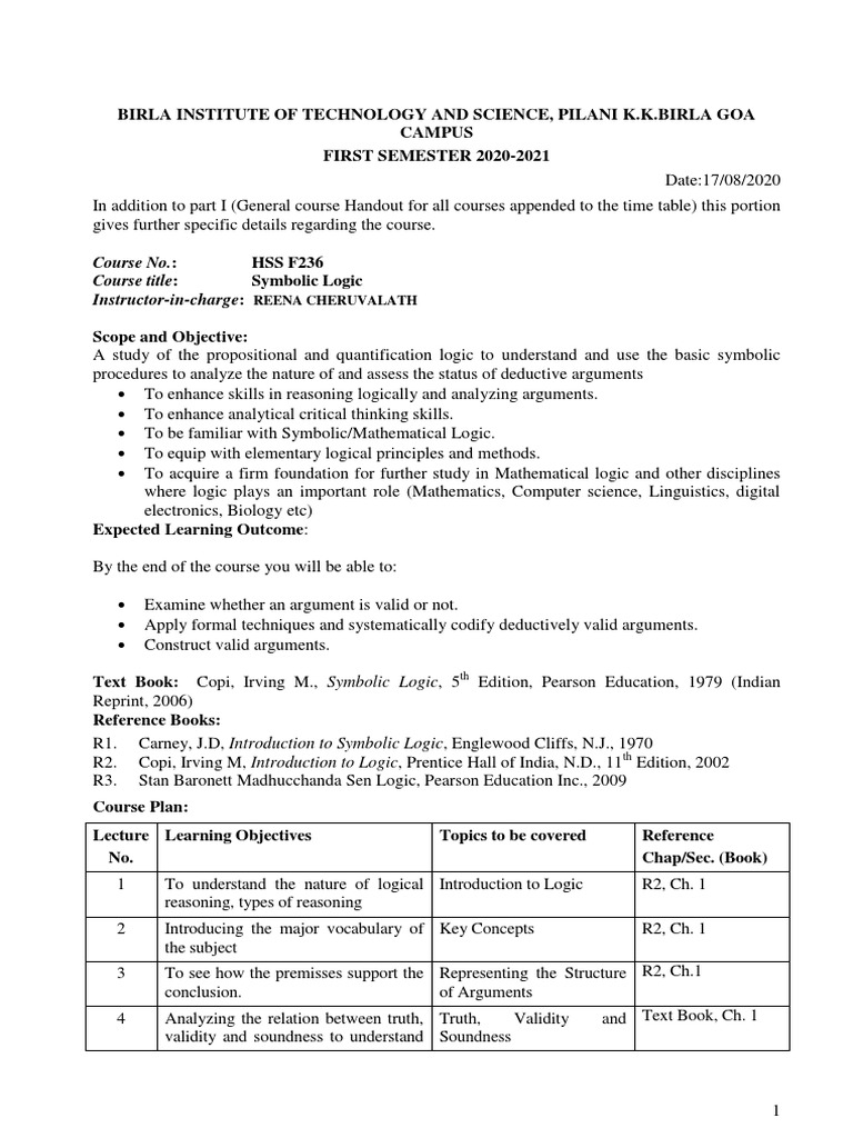 Symbolic Logic Handout HSS F236 | PDF | Argument | Logic