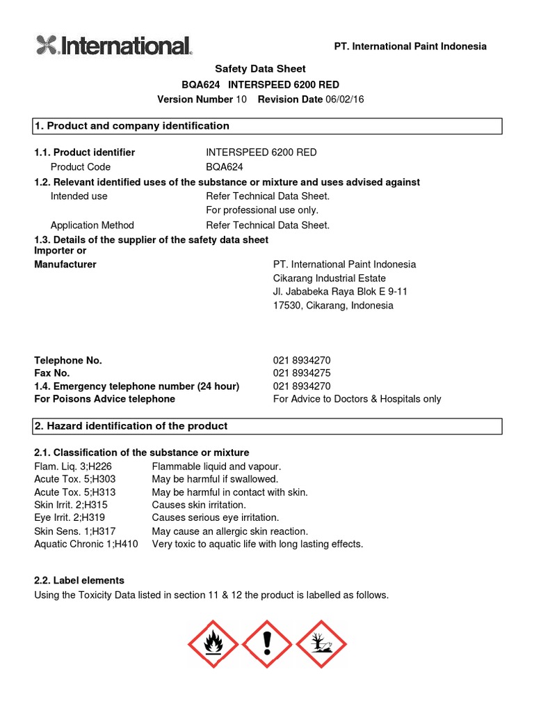 Safety Data Sheet for INTERSPEED 6200 RED Protective Coating | PDF ...