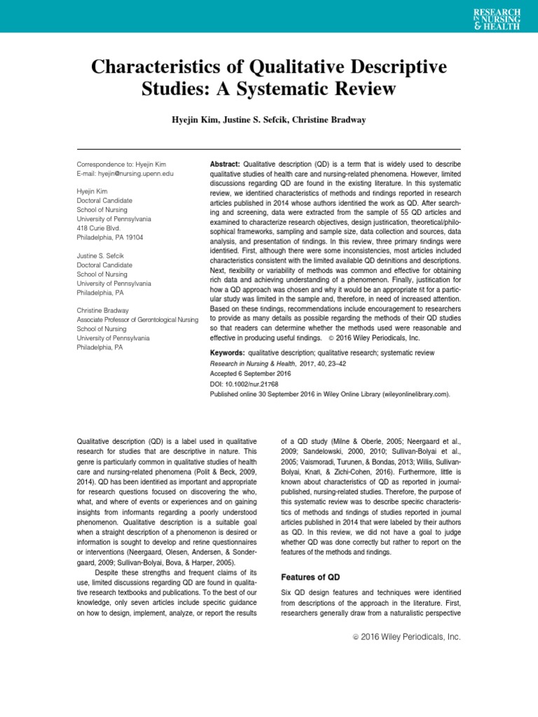 Characteristics of Qualitative Descriptive Studies: A Systematic Review ...
