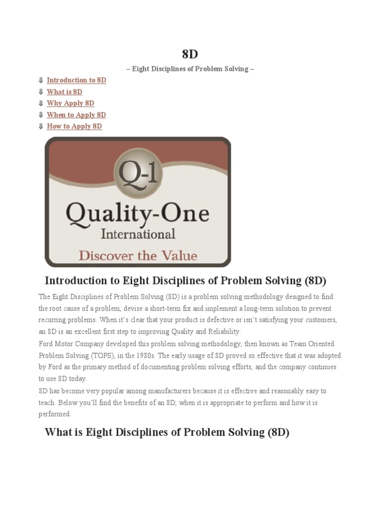 Introduction To Eight Disciplines of Problem Solving (8D) | PDF ...
