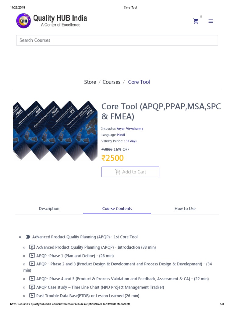 Core Tool (APQP, PPAP, MSA, SPC & Fmea) : Store Courses | PDF ...