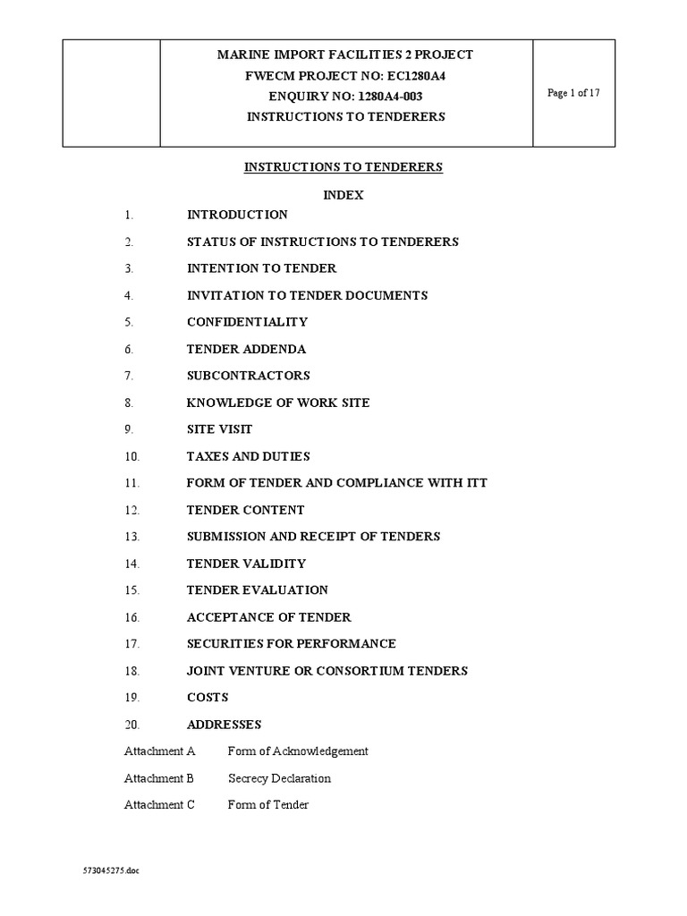 3 - Instructions To Tenderers - 003 (Updated 8th Feb 19) | PDF ...