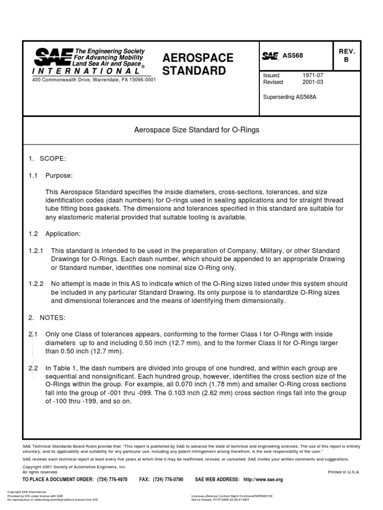 SAE As 568B - Aerospace Size Standard For O-Rings | Download Free PDF ...