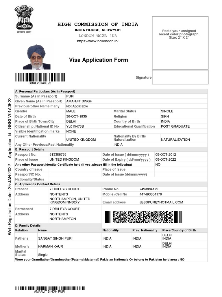 High Commission of India: Visa Application Form | PDF | Travel Visa ...