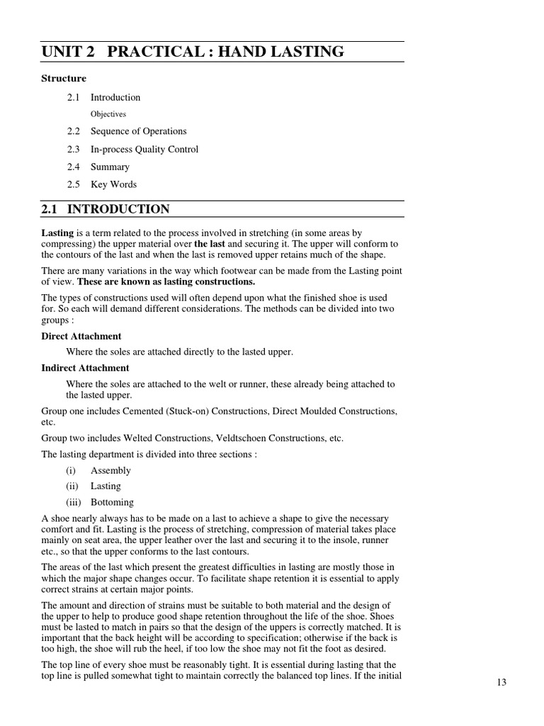 Unit 2 Practical: Hand Lasting: Structure | PDF | Shoe