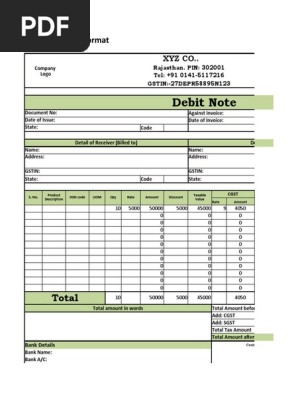 Debit Note Sample