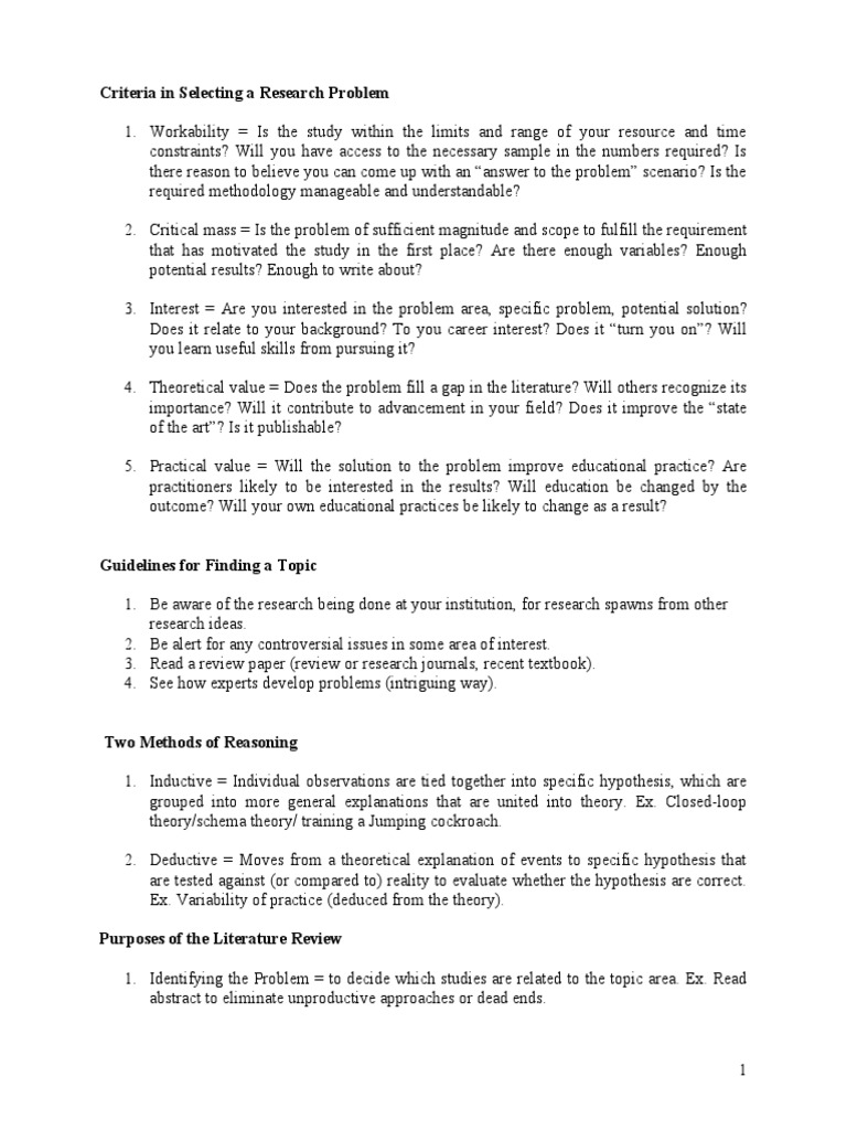 Criteria in Selecting A Research Problem | PDF | Hypothesis | Theory