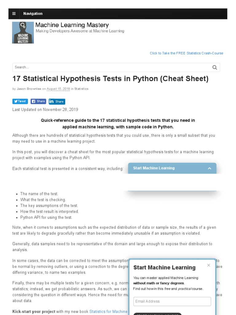 17 Statistical Hypothesis Tests in Python (Cheat Sheet) | PDF ...