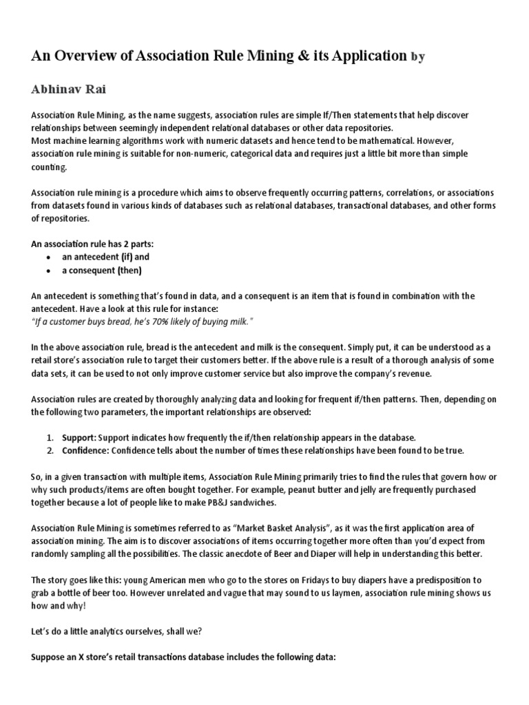 An Overview of Association Rule Mining & Its Application: by Abhinav ...