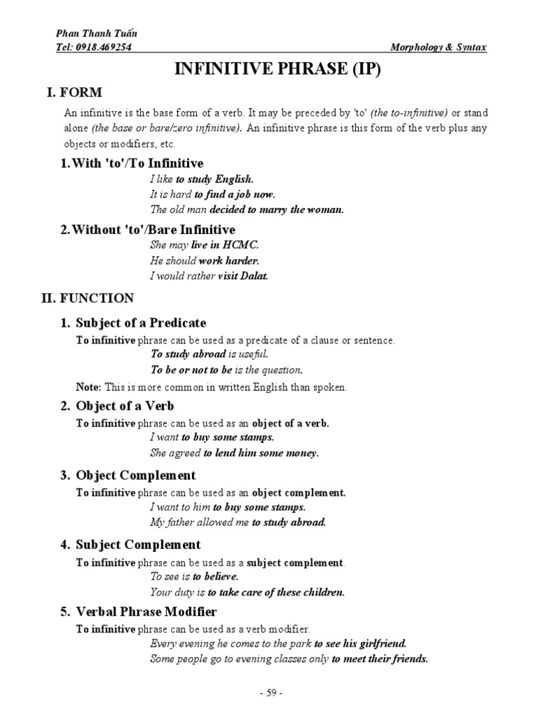 To Infinitive Phrase - Exercise | PDF | Verb | Phrase