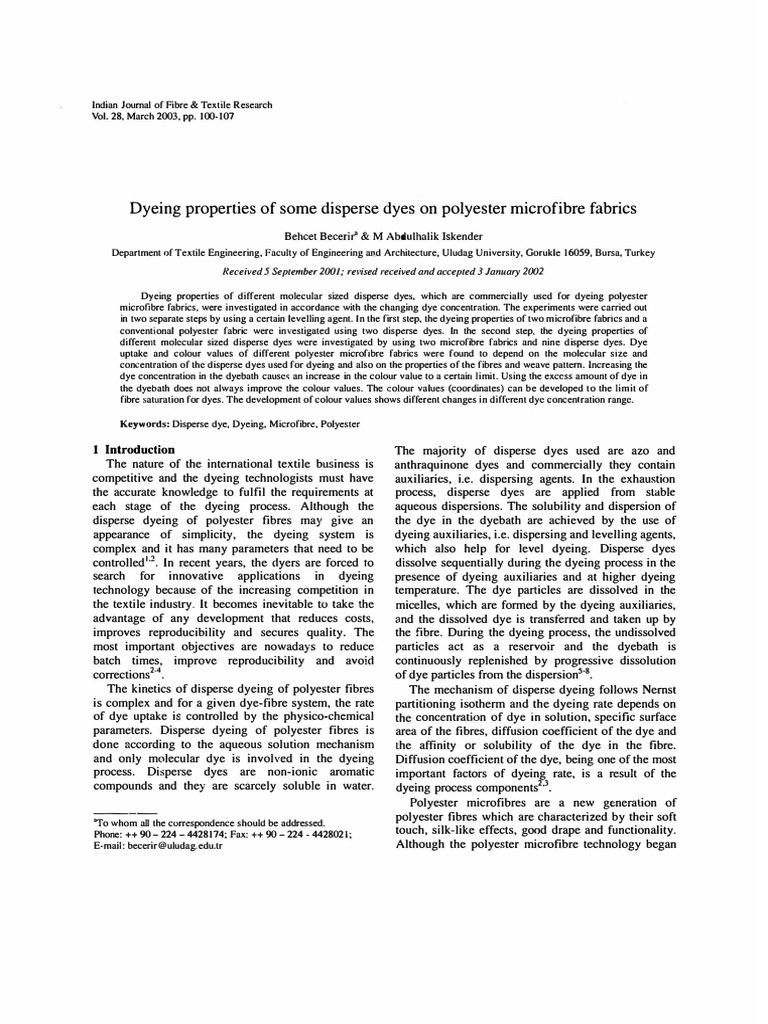 Polyester Microfibre Dyeing Study | PDF | Dyeing | Textiles