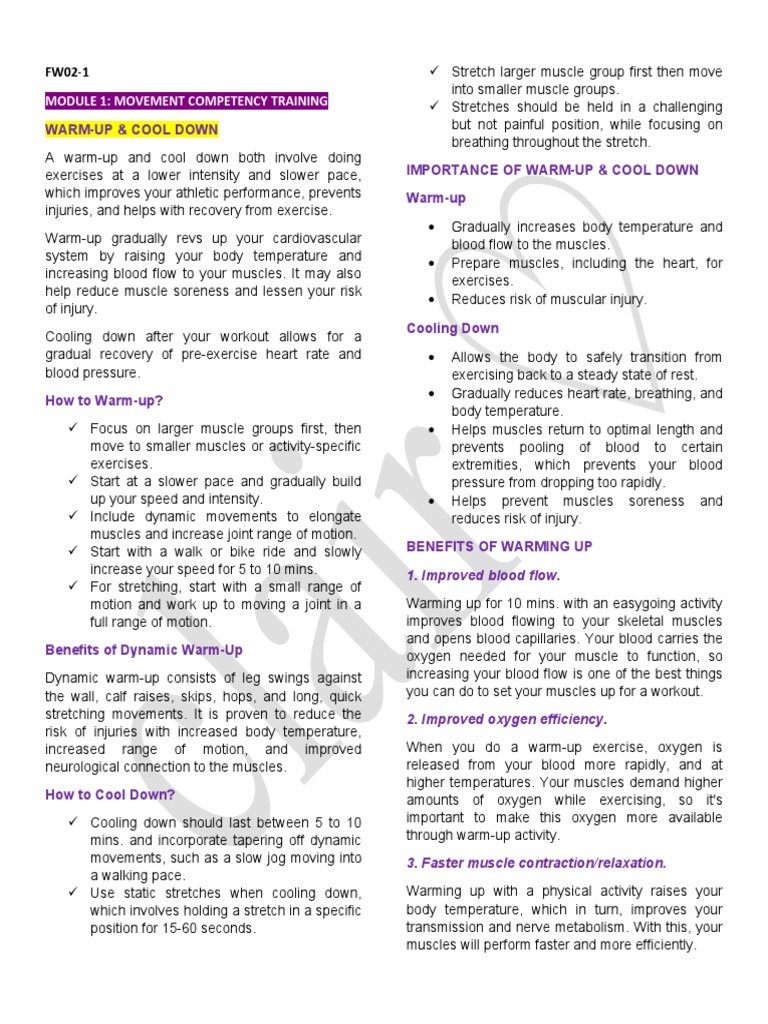 Warm-up and cool down benefits for exercise performance and injury ...