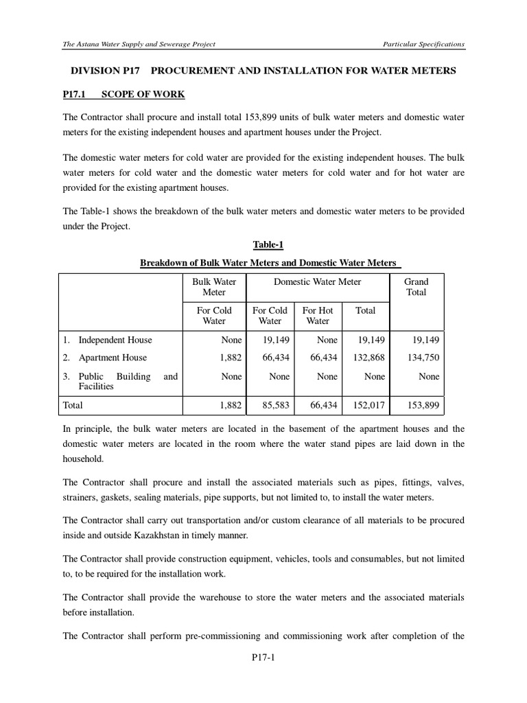 Division P17 Procurement and Installation For Water Meters | Descargar ...