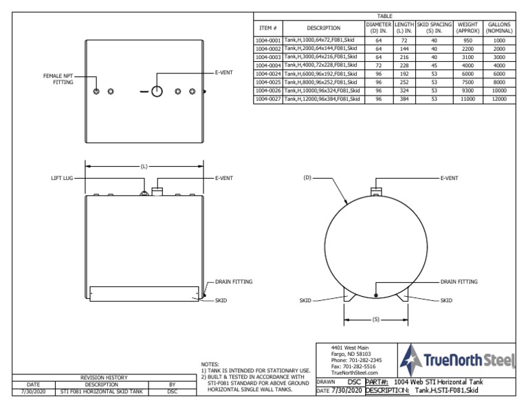 TNS Single Wall Horizontal Skid Tanks Drawing | PDF