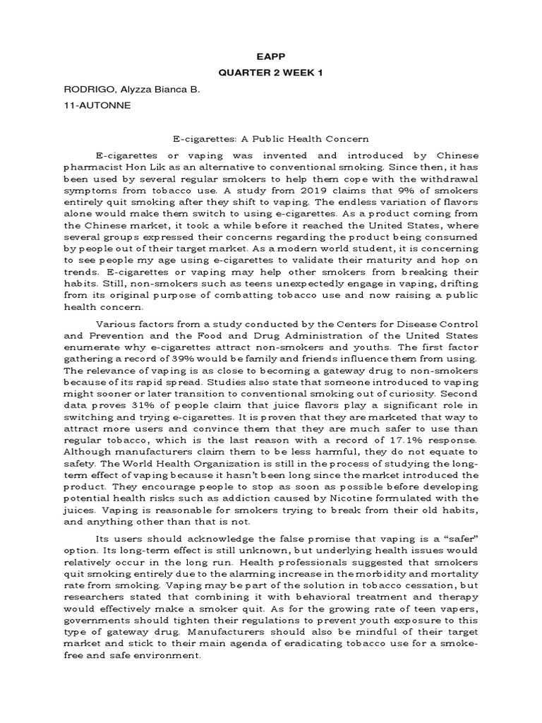 A Position Paper in Vaping | PDF | Electronic Cigarette | Addiction