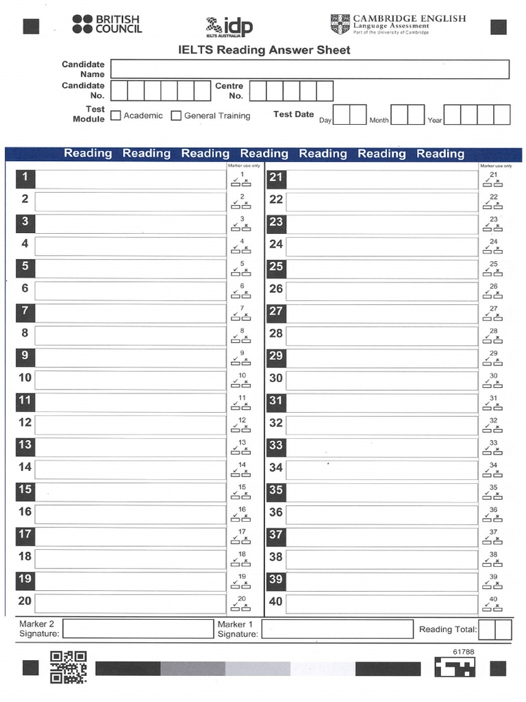 Sample Reading Answer Sheet | PDF