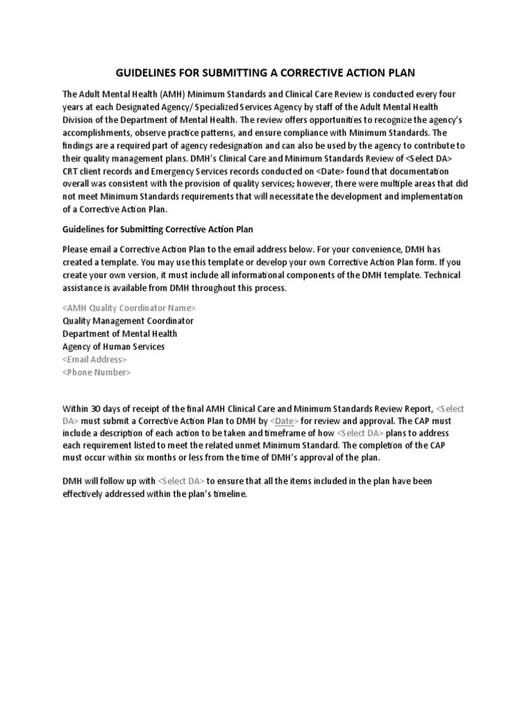 Corrective Action Plan Template 01 | PDF | Mental Health | Health Sciences