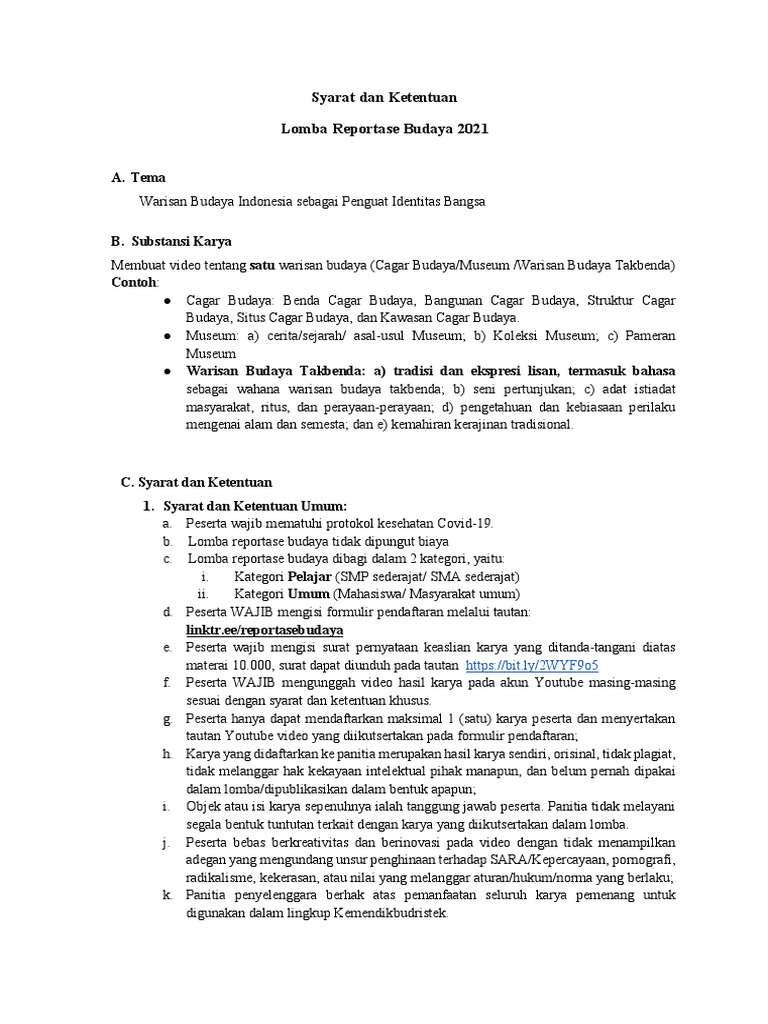 Syarat Dan Ketentuan Lomba Reportase Budaya | PDF