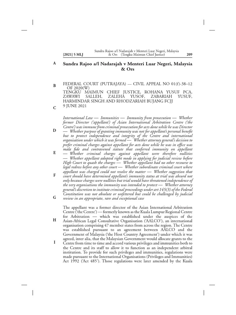 Immunity in Sundra Rajoo Case | PDF | Sovereign Immunity | Prosecutor