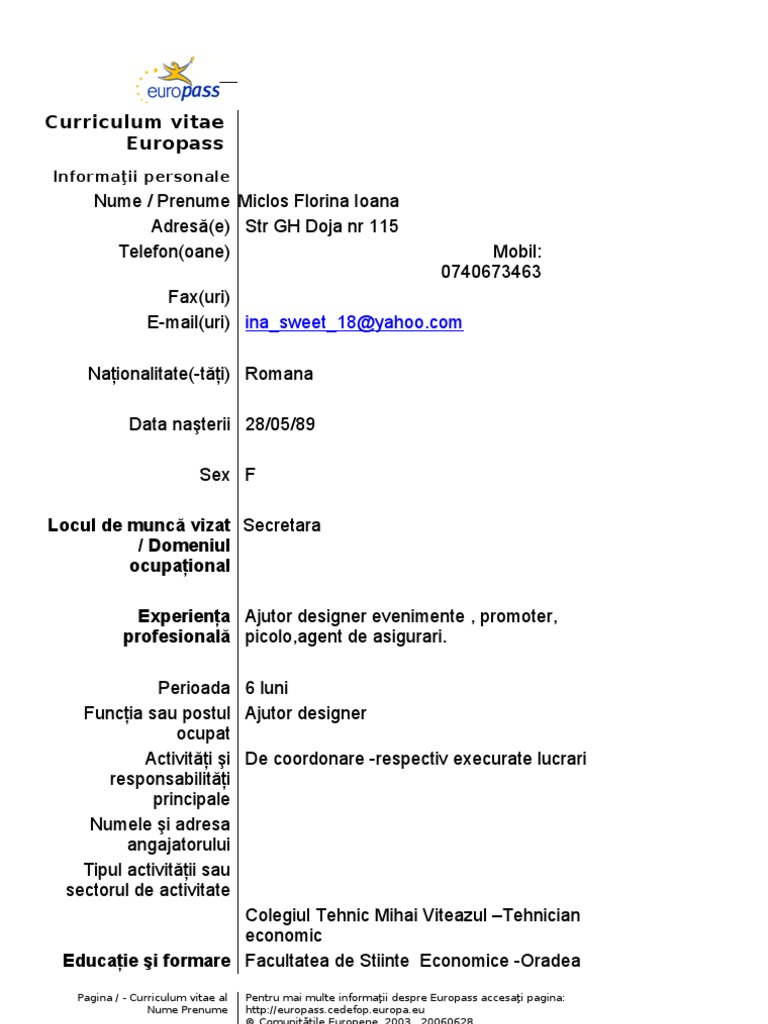 Model CV European Romana | PDF
