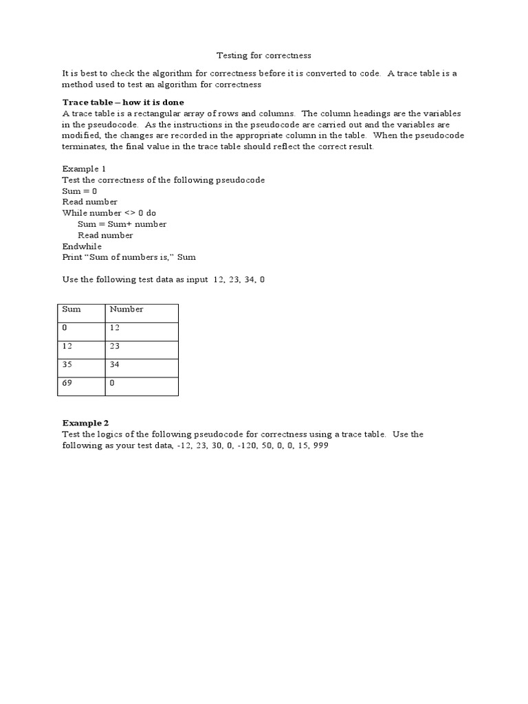 Trace Table Notes and Activity | Download Free PDF | Algorithms ...