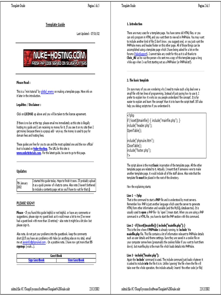 PHP Template Guide - Small | PDF | Internet | Software Development