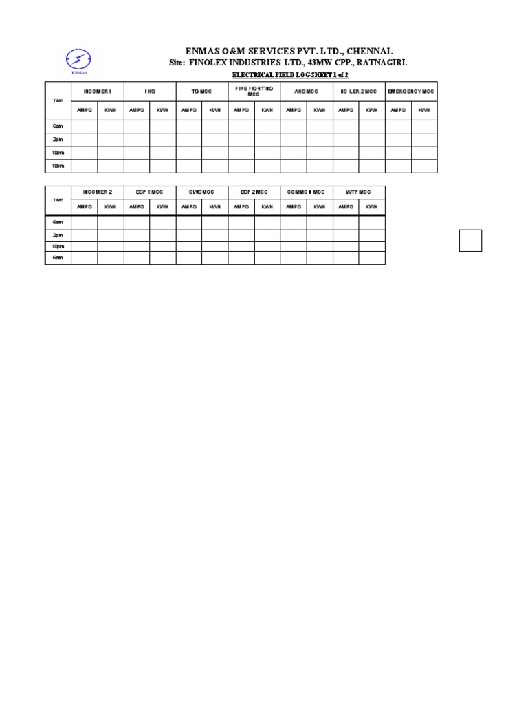 MCC Log Sheet | PDF | Electricity Generation | Quantity