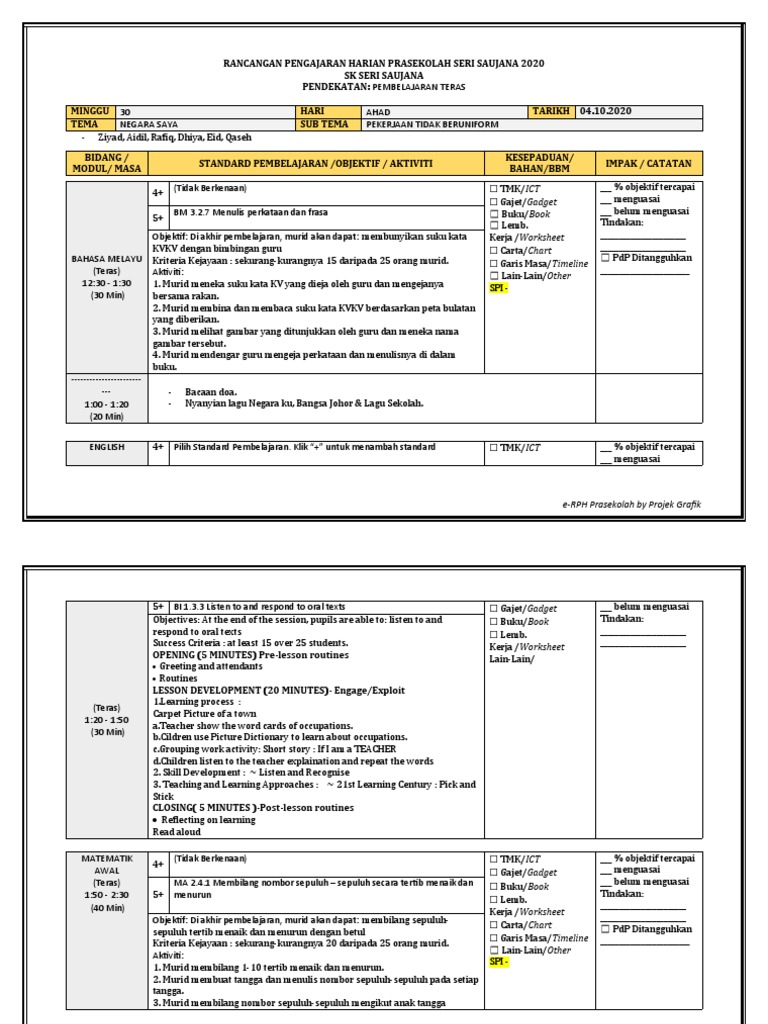 e-RPH Prasekolah 2020 M38 | PDF
