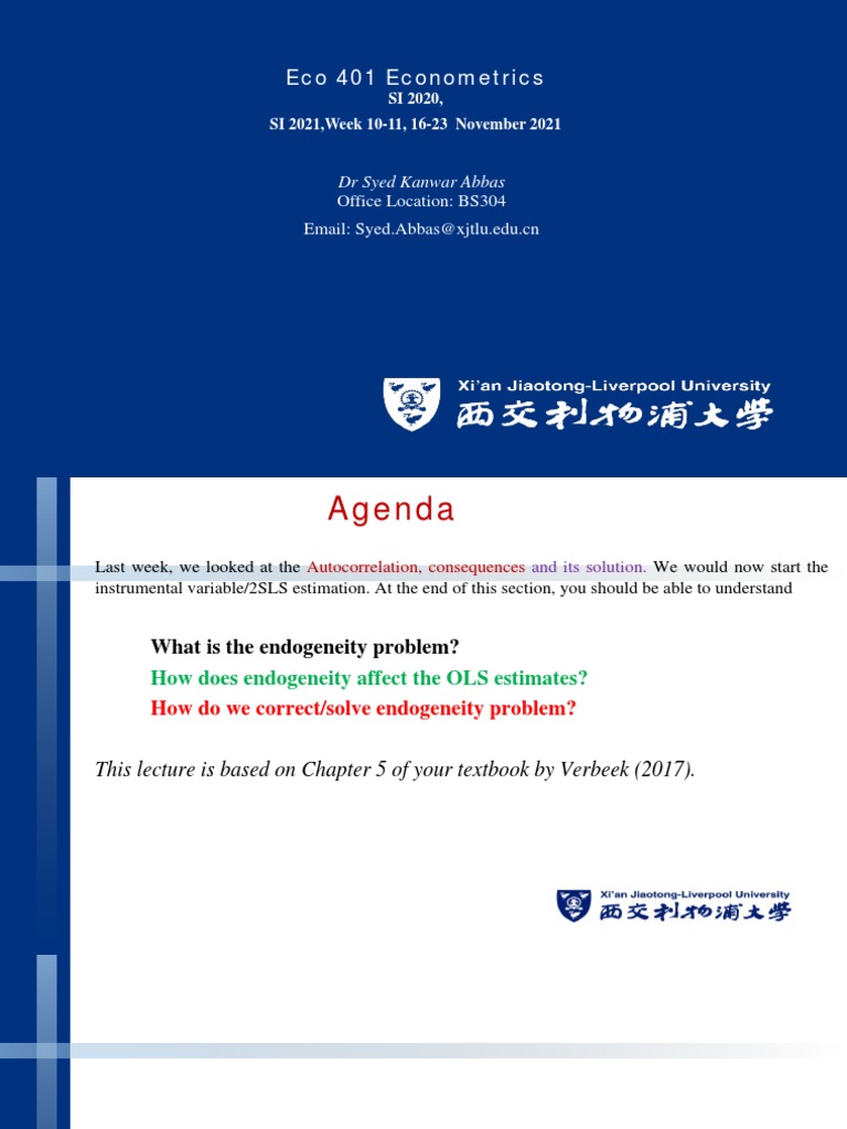 Week 10 | PDF | Endogeneity (Econometrics) | Ordinary Least Squares