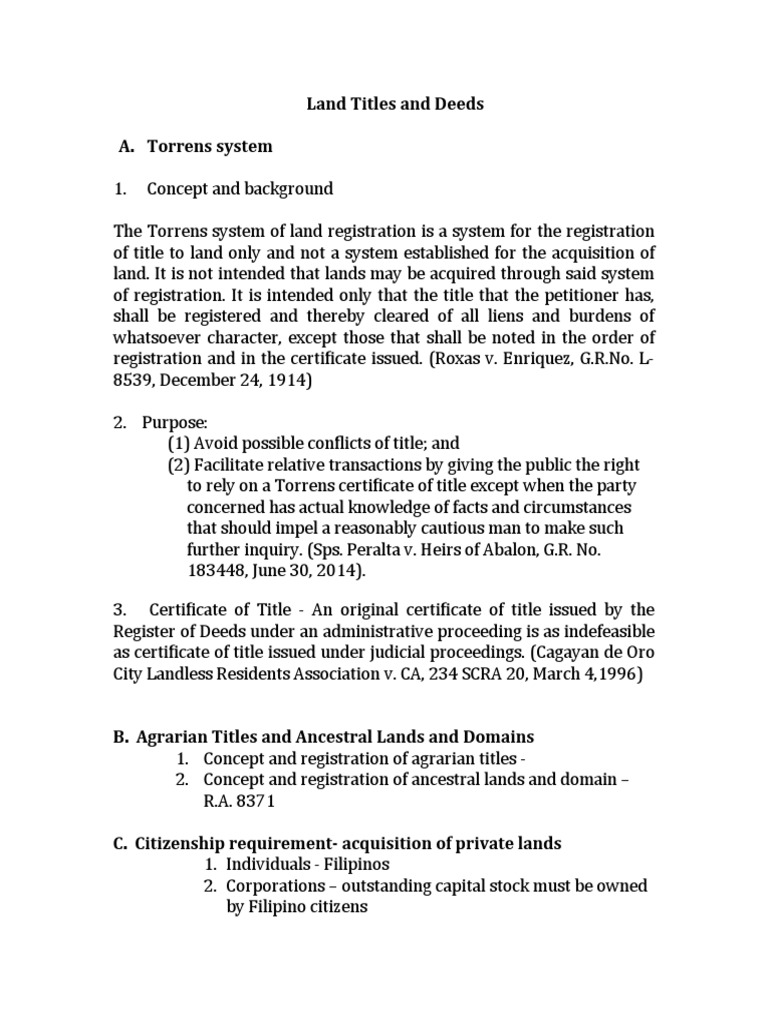 Lecture Notes On Land Titles and Deeds | PDF | Deed | Government
