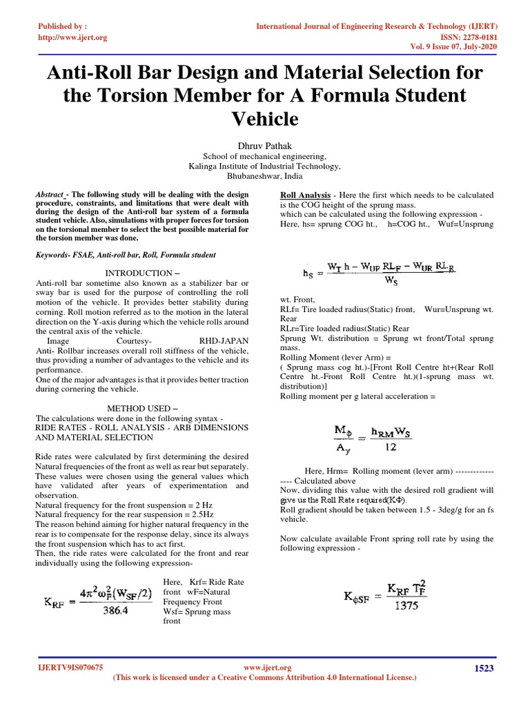 Anti-Roll Bar Design for Formula Student | PDF | Classical Mechanics ...