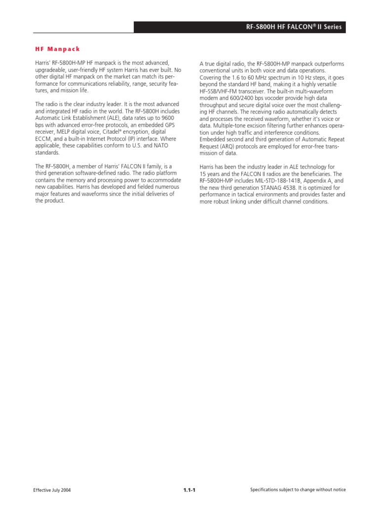 Harris RF 5800H HF Falcon II Series | PDF | Modem | High Frequency