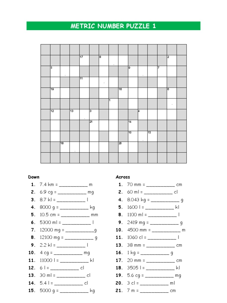 Metric Number Puzzle 1 | PDF