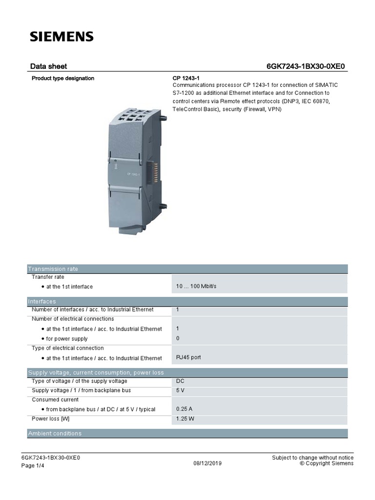 6GK72431BX300XE0 - Datasheet - en CP1241 | PDF | Computer Data ...