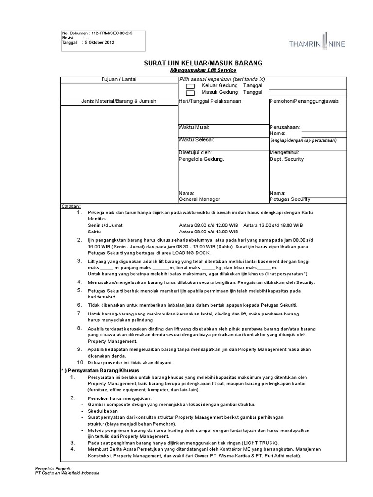 Form Ijin Masuk-Keluar Barang | PDF