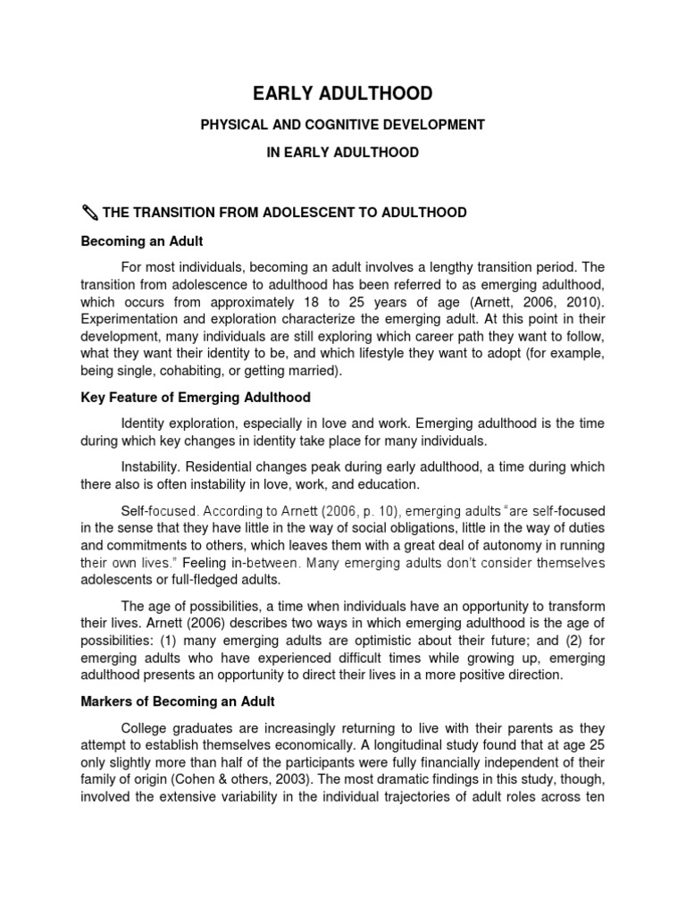 Early Adulthood Physical Development