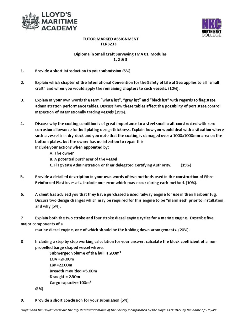 Tutor Marked Assignment FLR3233 Diploma in Small Craft Surveying TMA 01 Modules 1, 2 & 3 | PDF ...