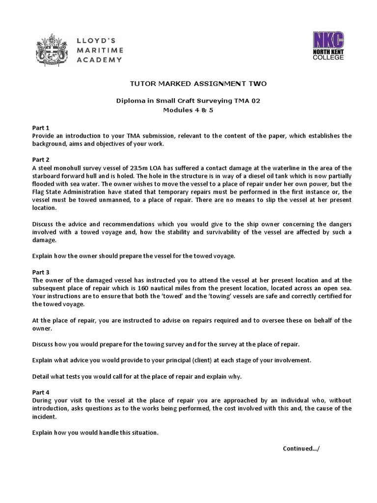 Tutor Marked Assignment Two: Diploma in Small Craft Surveying TMA 02 Modules 4 & 5 | PDF ...